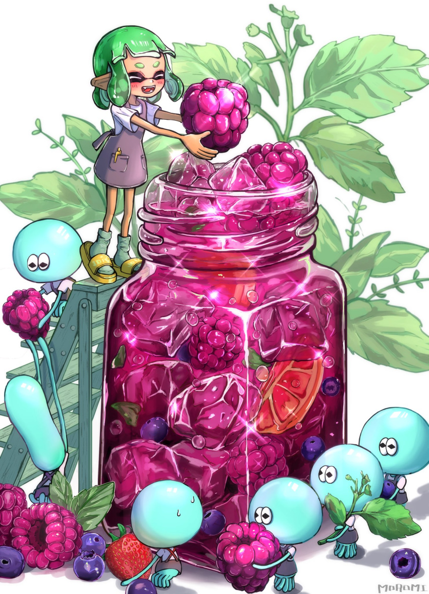 Safebooru - 1girl :d ^ ^ apron artist name blueberry blush brown apron ...