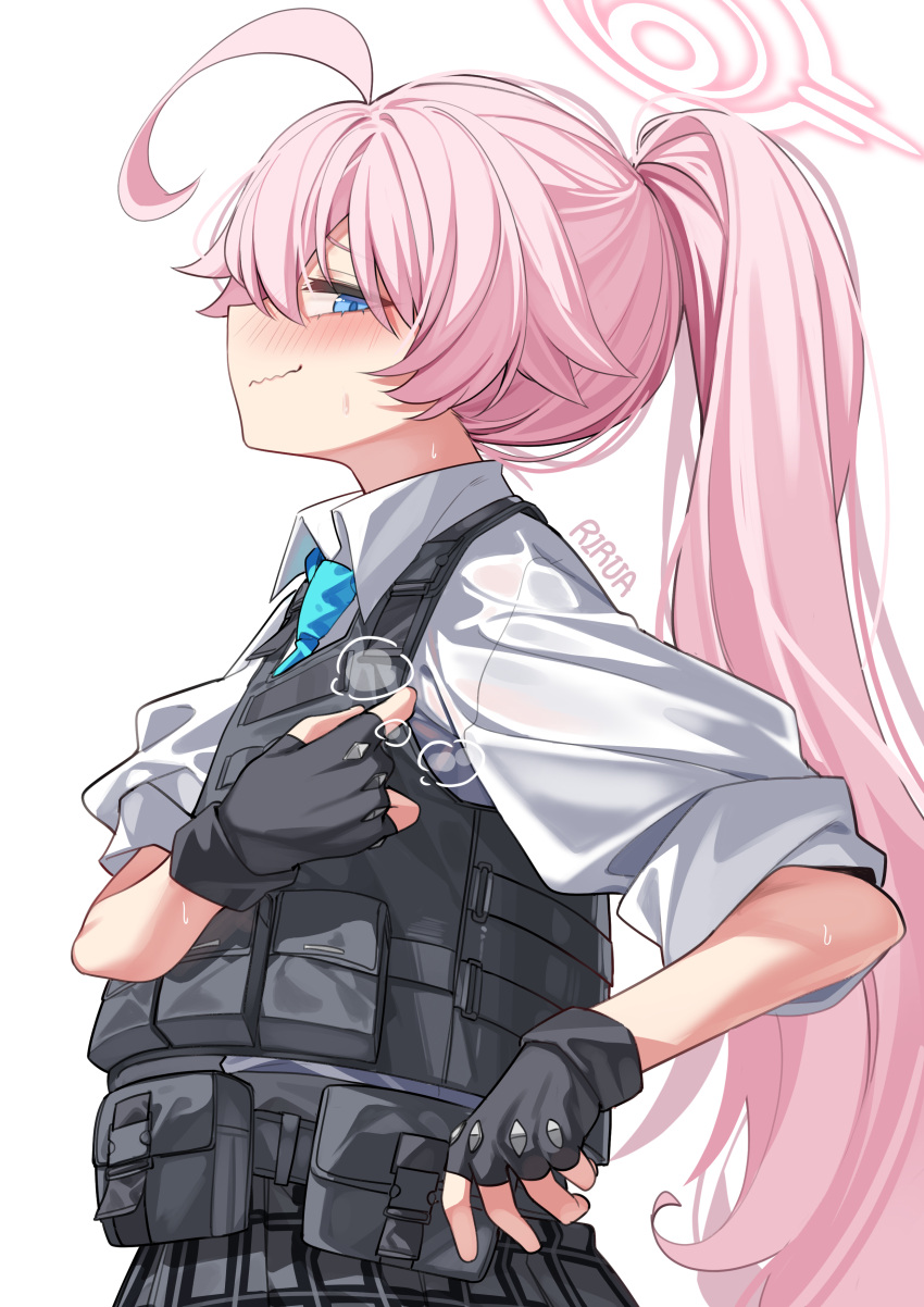Safebooru - 1girl absurdres ahoge ammunition pouch artist name black gloves blue archive blue ...