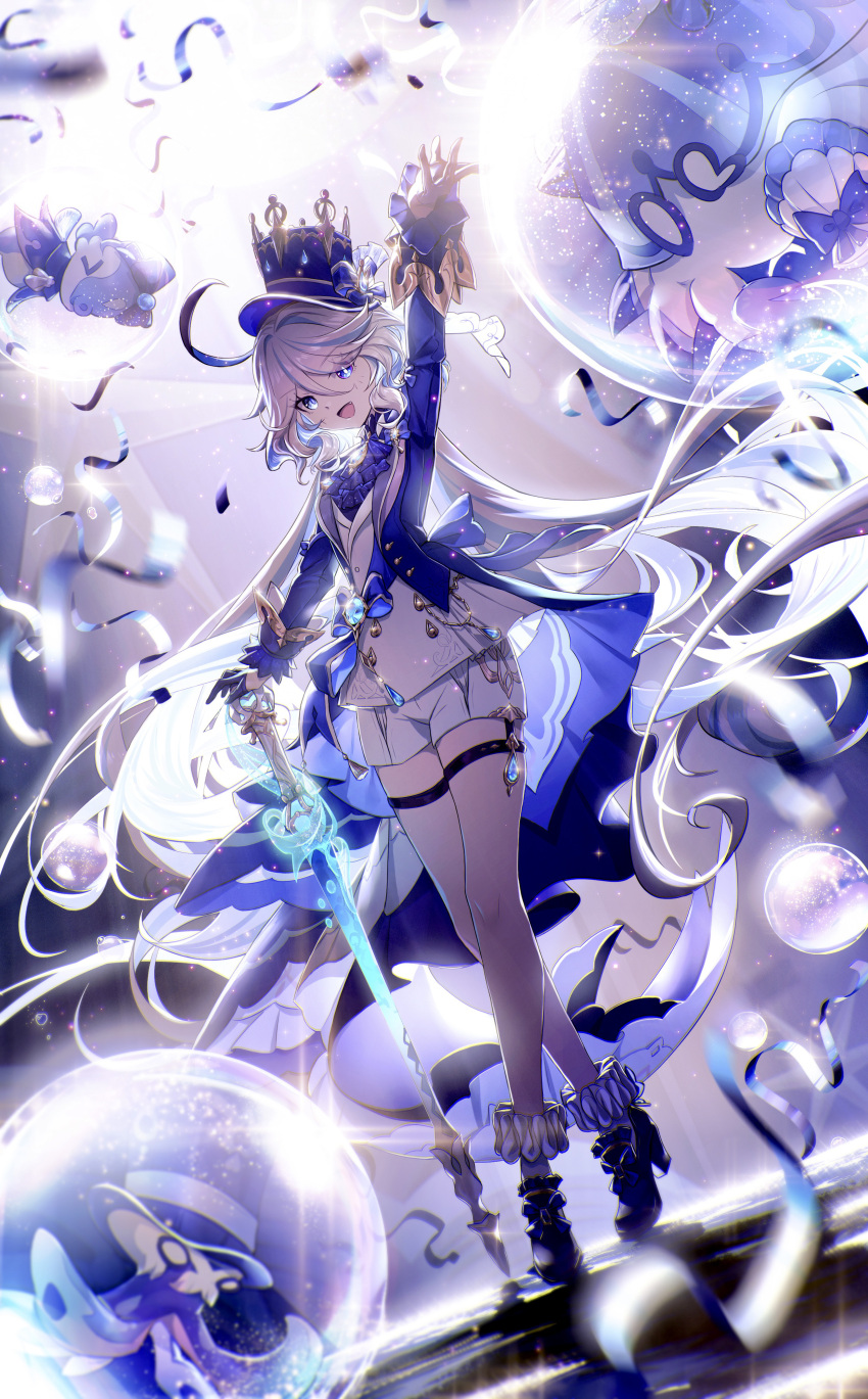 Safebooru - 1girl absurdres ahoge ascot asymmetrical gloves black ascot black gloves blue ascot ...