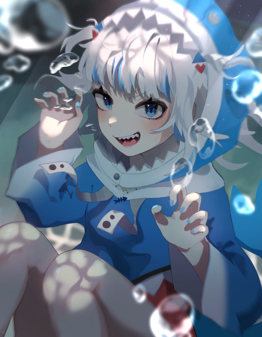 Safebooru - 113rii 1girl absurdres air bubble animal costume animal hood blue eyes blue hoodie ...