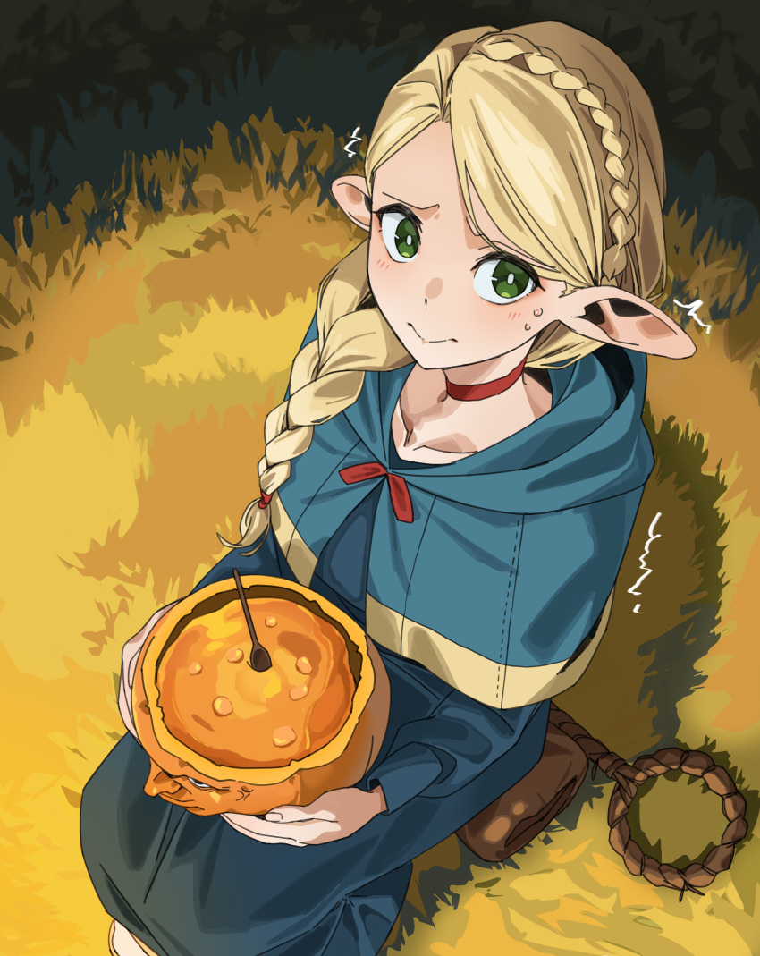 Safebooru - 1girl :> absurdres ambrosia (dungeon meshi) blonde hair blue cape blue capelet blue ...