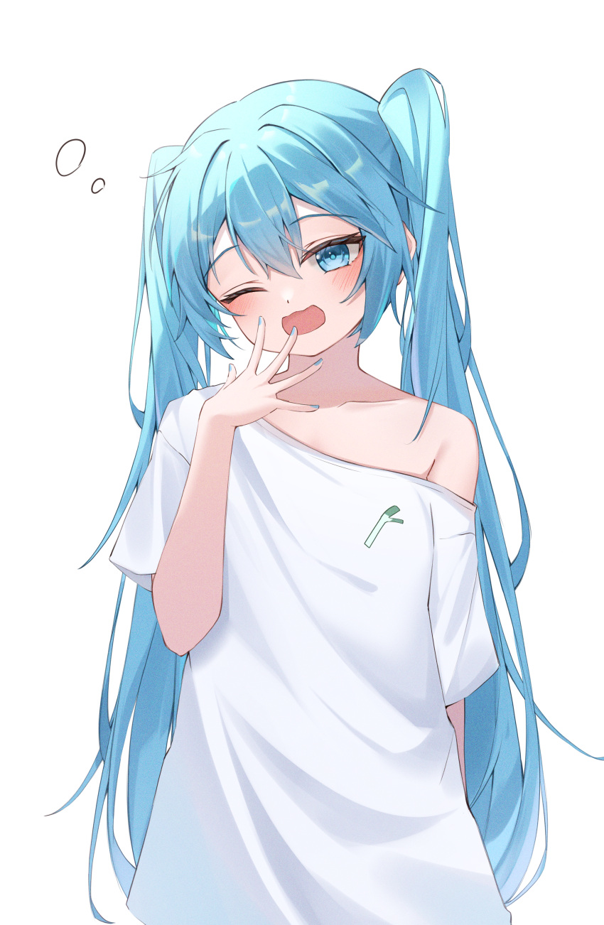 Safebooru - :o absurdres aqua nails arm behind back blue eyes blue hair ...