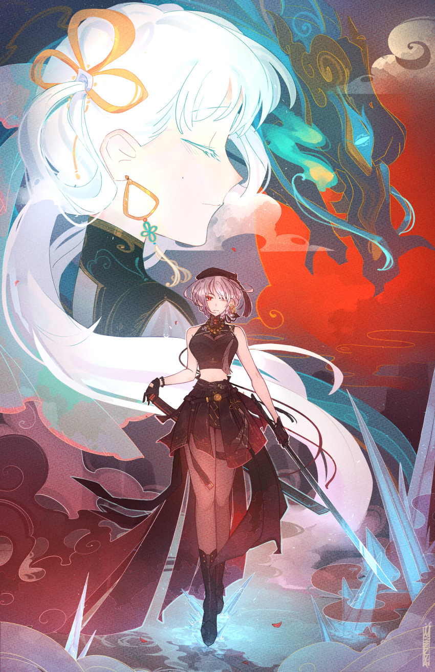 Safebooru - 2girls absurdres bare shoulders black beret black bracelet ...