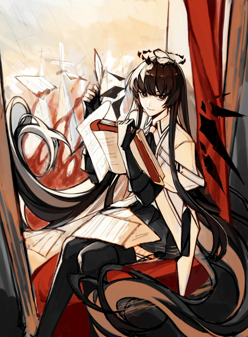 Safebooru - 1girl absurdres ahoge arknights ascot black ascot black eyes black garter straps ...