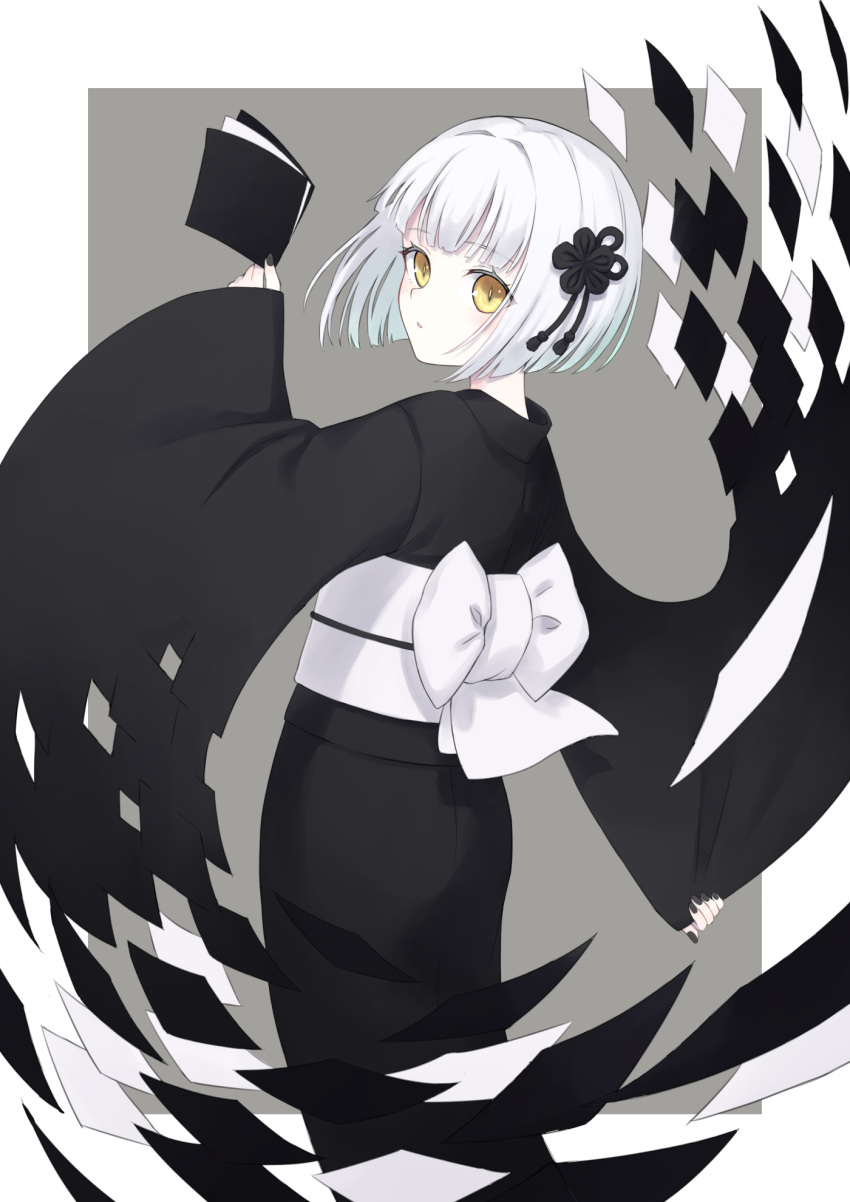 Safebooru - 104 (luins104) 1girl belt black kimono black nails black vs white bob cut from ...