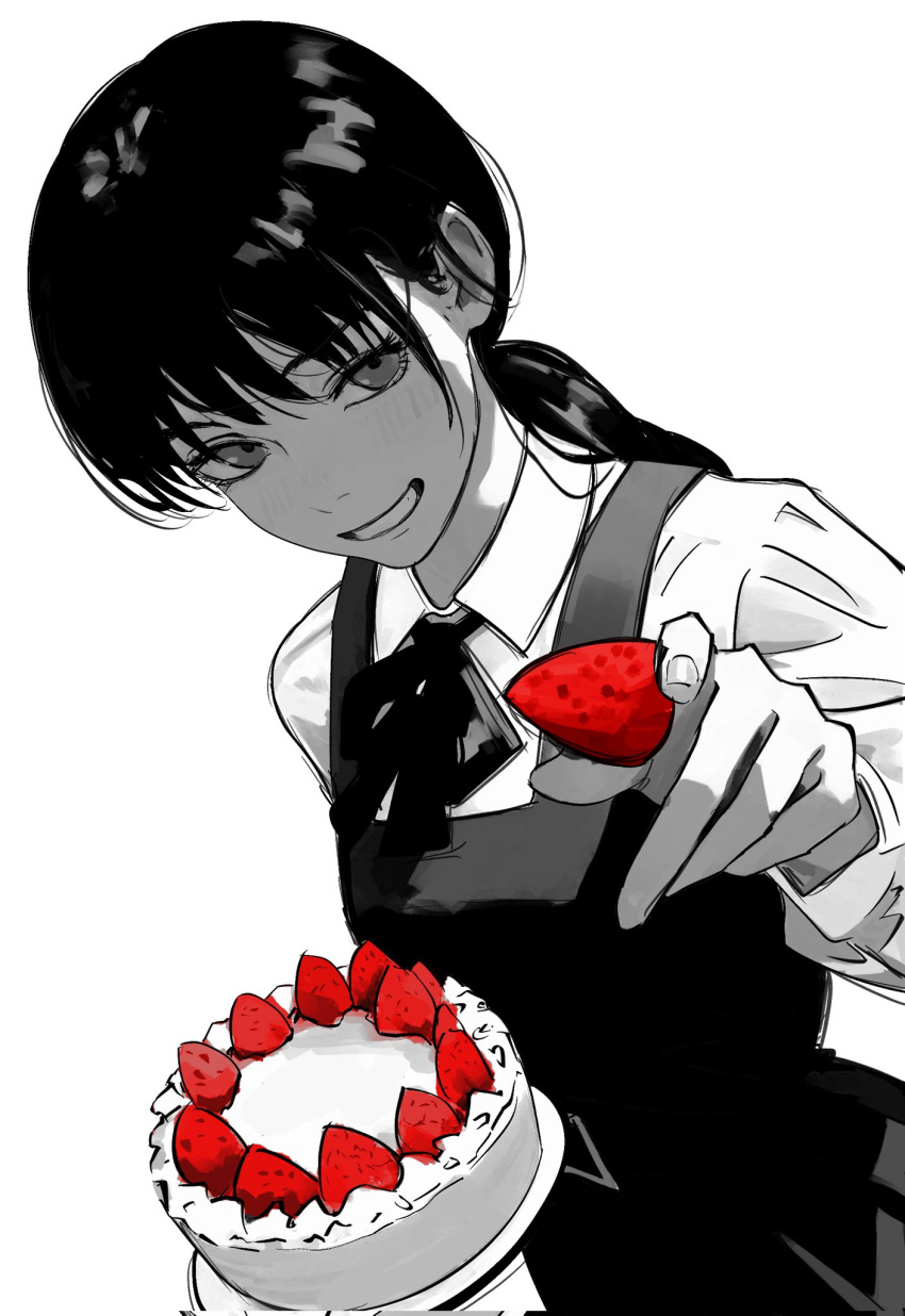 Safebooru - 1girl black hair blush cake chainsaw man dress food fourth east high school uniform ...