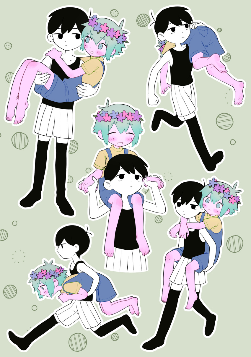 Safebooru - 2boys absurdres barefoot basil (headspace) (omori) basil (omori) black eyes black ...