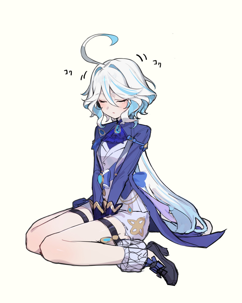 Safebooru - 1girl absurdres antenna hair ascot blue ascot blue brooch blue gemstone blue hair ...