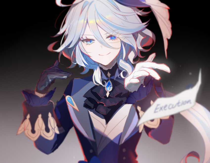 Safebooru - 1girl ahoge ascot asymmetrical gloves black ascot black gloves blue eyes blue hair ...