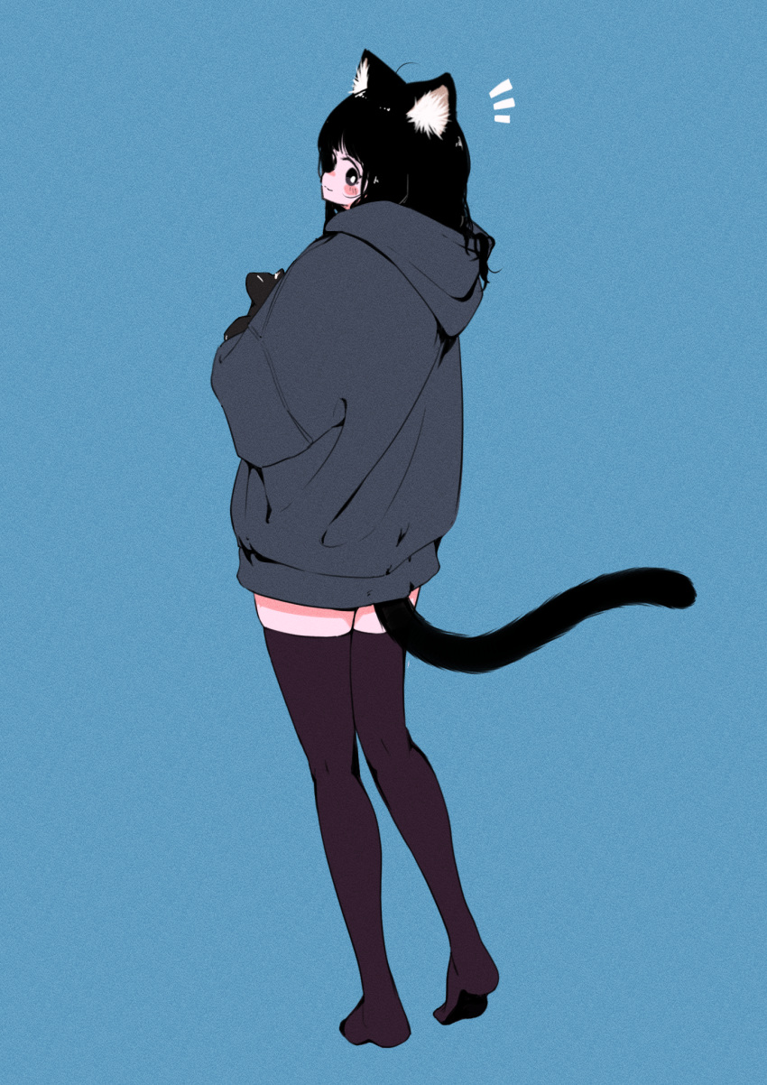 Safebooru - 1girl animal ear fluff animal ears black cat black eyes black thighhighs blue ...