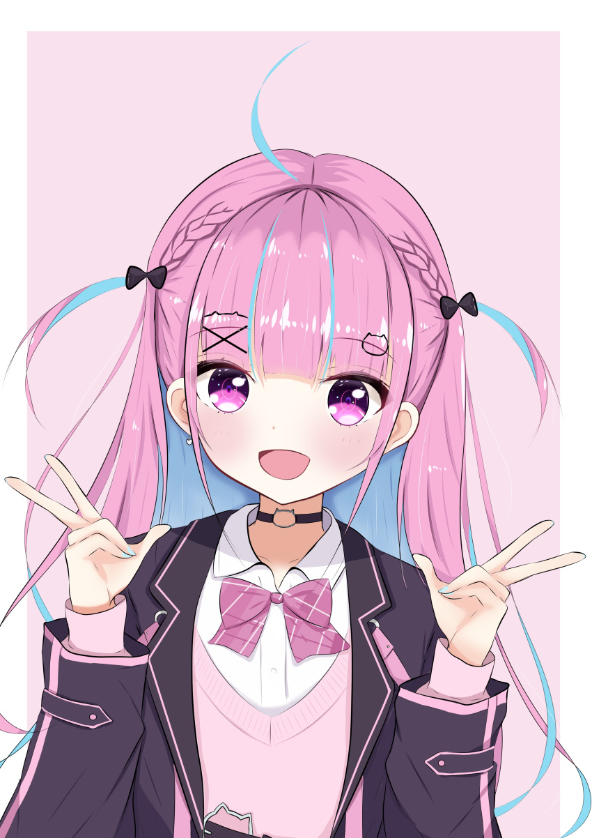 Safebooru - 1girl absurdres ahoge black bow black choker black jacket blazer blue hair blue ...