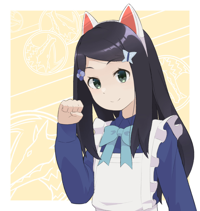 Safebooru - 1girl animal ear fluff animal ears black hair blue dress cat ears cat girl grey eyes ...