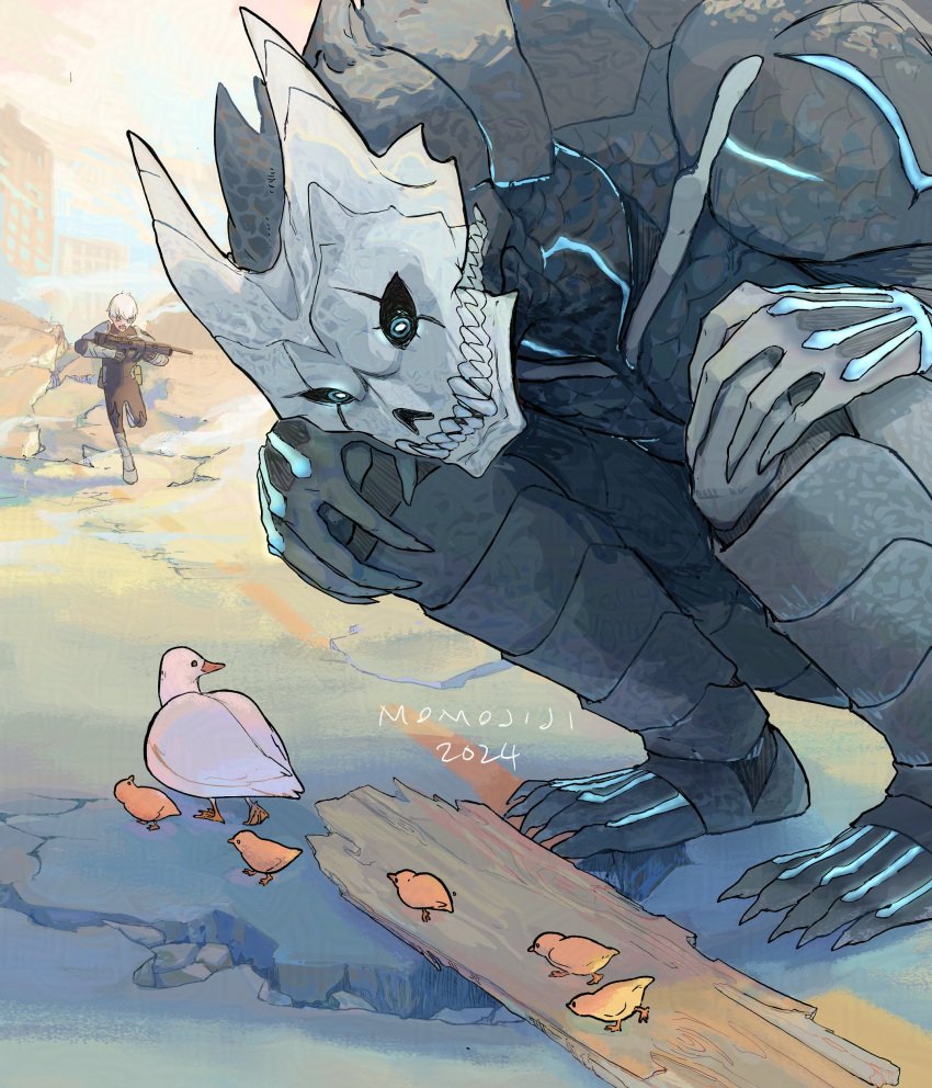 Safebooru - 2boys absurdres artist name bird black scales blue eyes ...