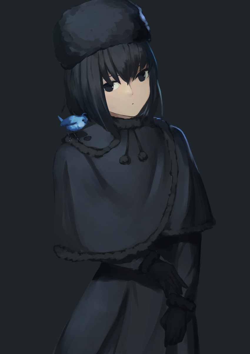 Safebooru - 1girl absurdres black background black capelet black dress black eyes black gloves ...