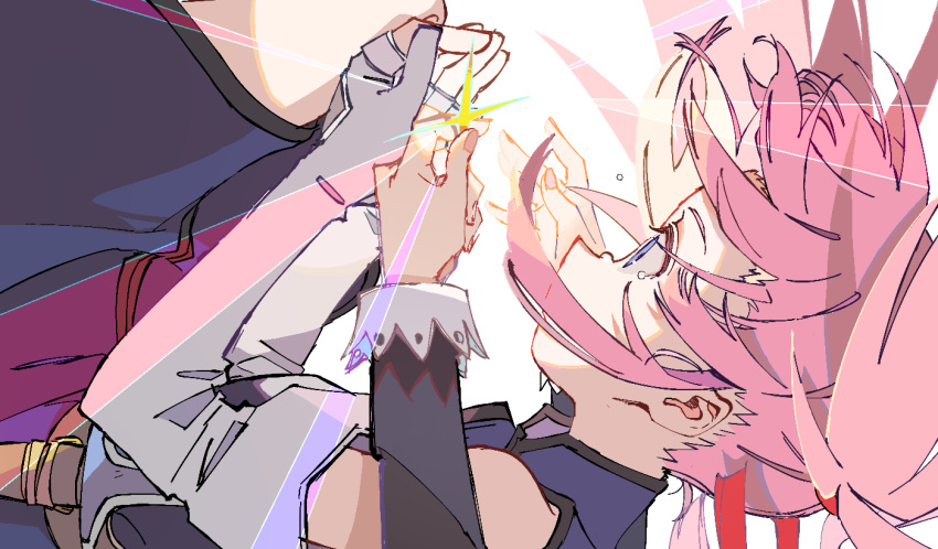 Safebooru - 1girl 1other blue eyes character request cupping hands ...