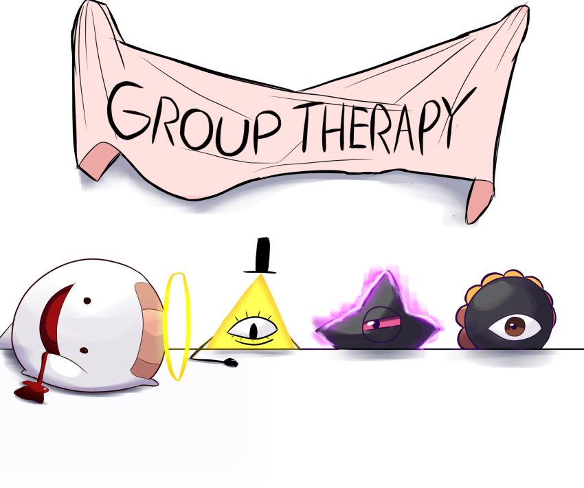 Safebooru - bandaid bill cipher black hat blood blood drip colored skin ...