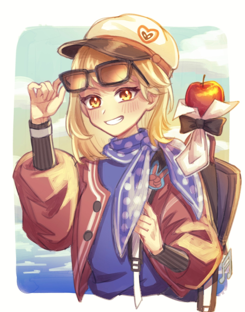 Safebooru - 1girl 39999m adjusting eyewear apple apple (reverse:1999) backpack bag beamed ...