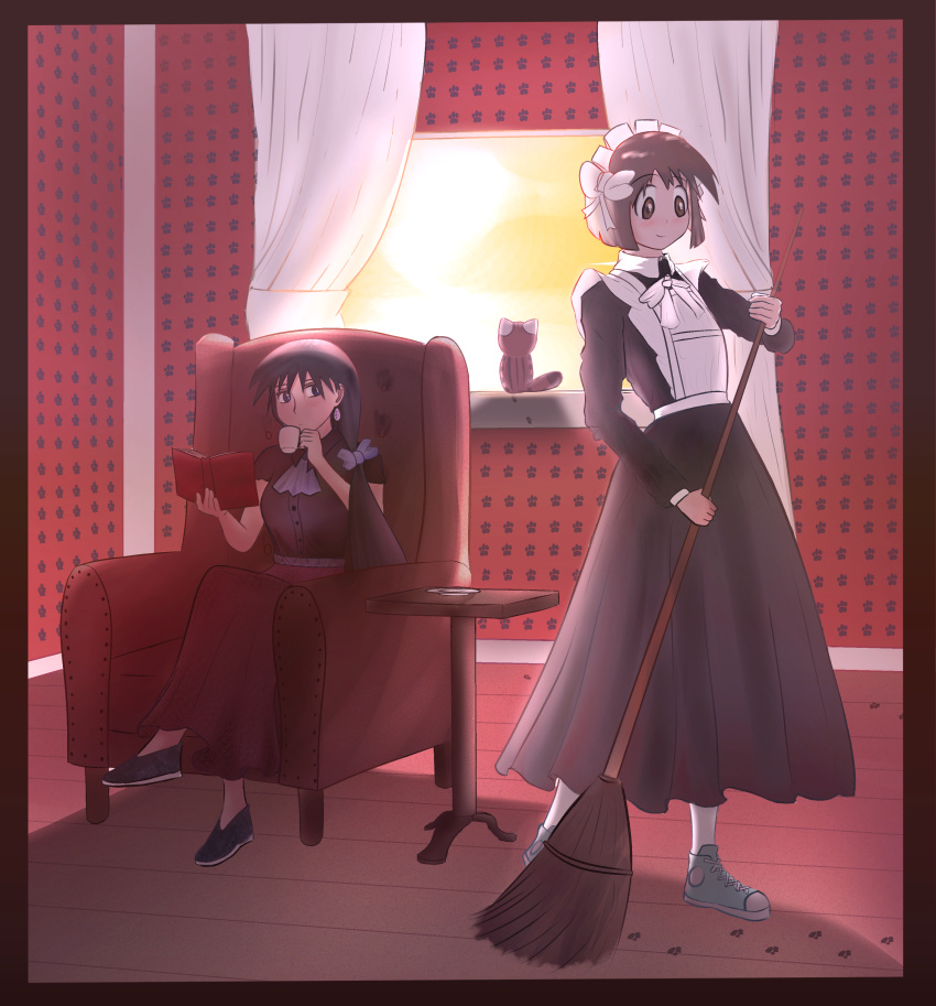 Safebooru - 2girls absurdres alternate costume alternate hairstyle animal ears apron azumanga ...