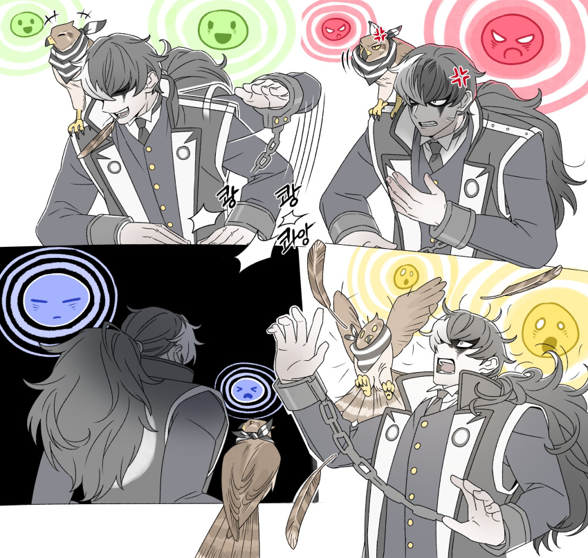 Safebooru - 1boy ace attorney anger vein angry bird black hair black necktie black shirt black ...