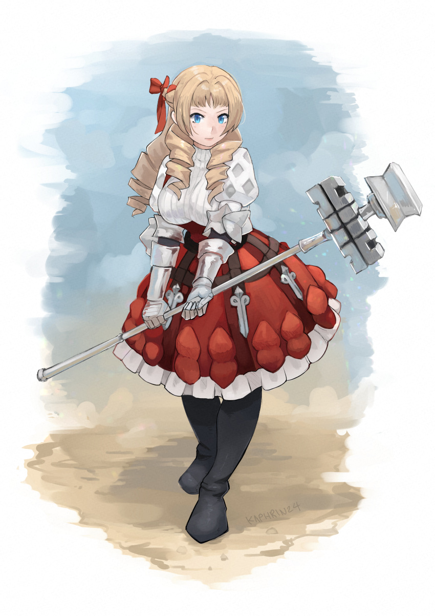 Safebooru - 1girl absurdres black footwear blonde hair blue eyes drill hair full body highres ...