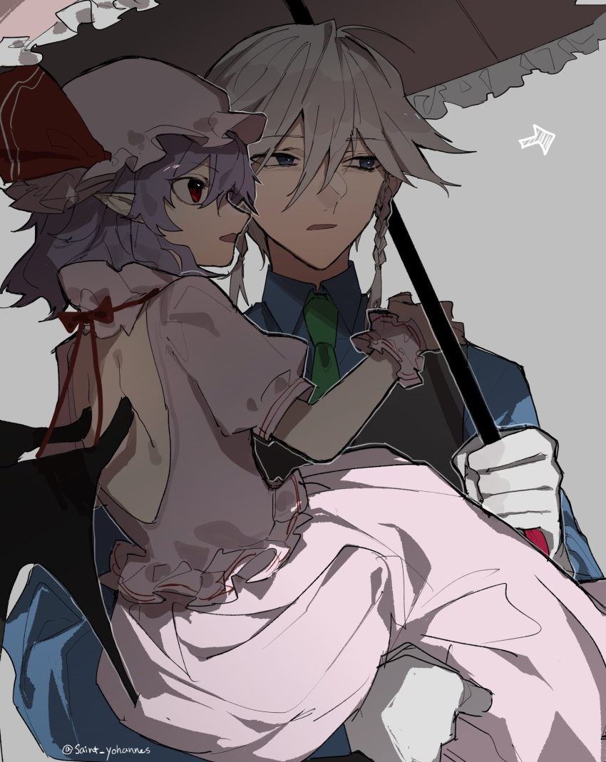 Safebooru - 1boy 1girl bat wings blue eyes braid carrying carrying ...