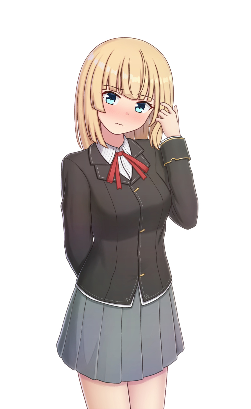 Safebooru - 1girl absurdres aqua eyes black jacket blazer blonde hair blush breasts cosplay ...