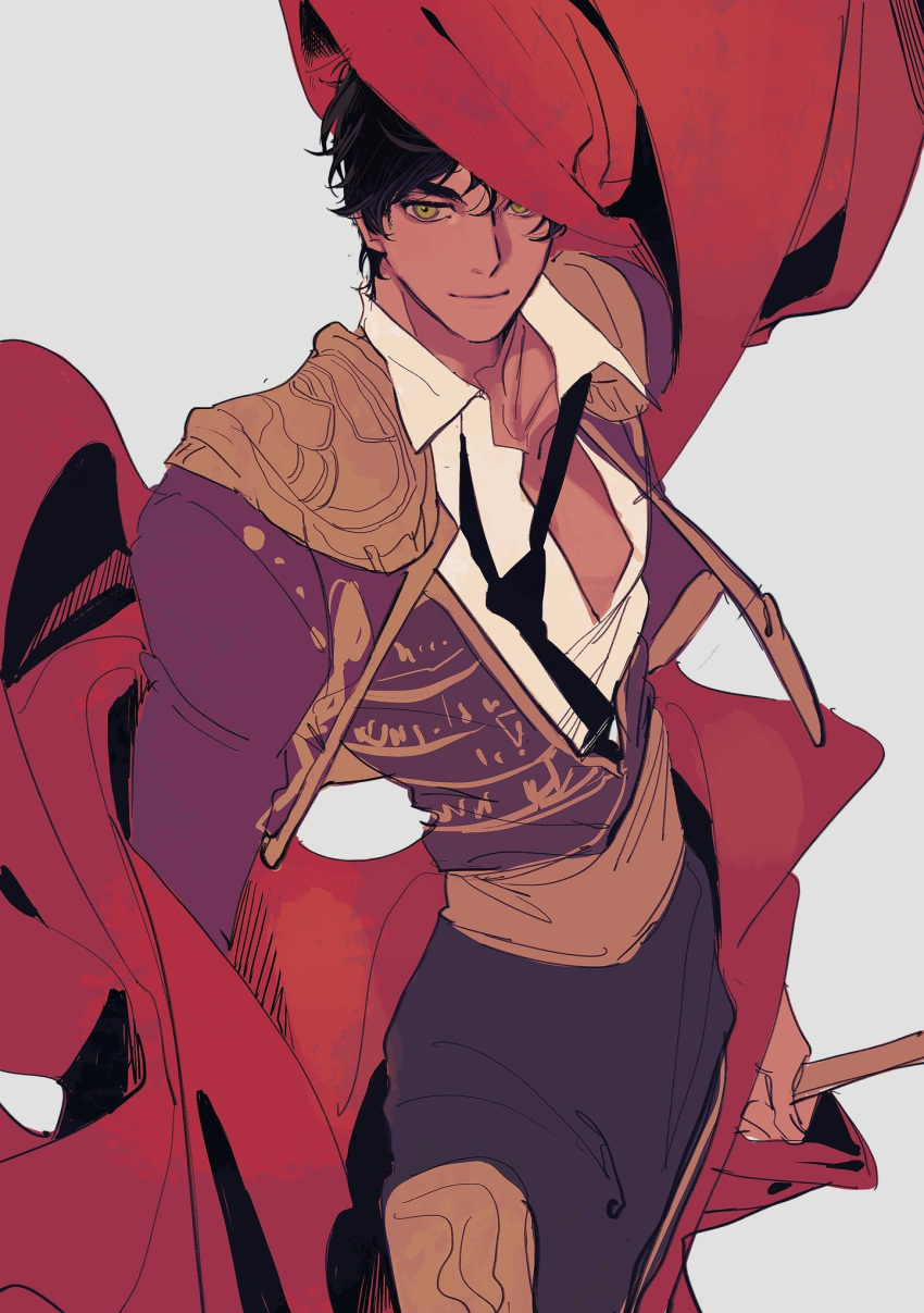 Safebooru - 1boy axis powers hetalia black hair black necktie blue pants cape closed mouth ...