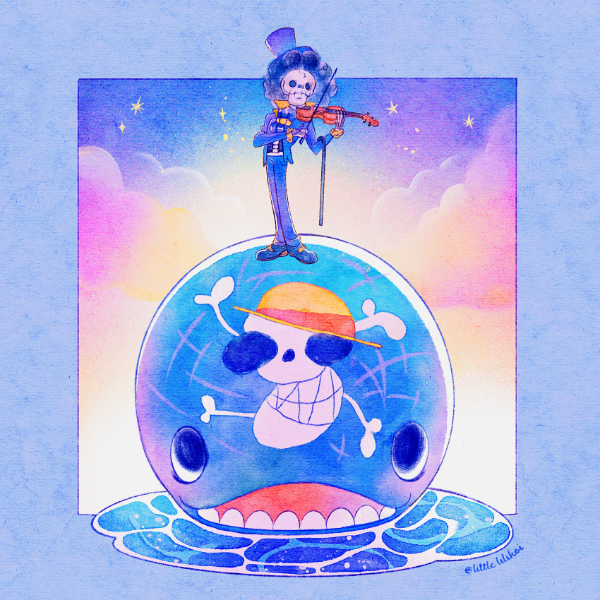 Safebooru - 1boy absurdres afro animal brook (one piece) cane clouds ...