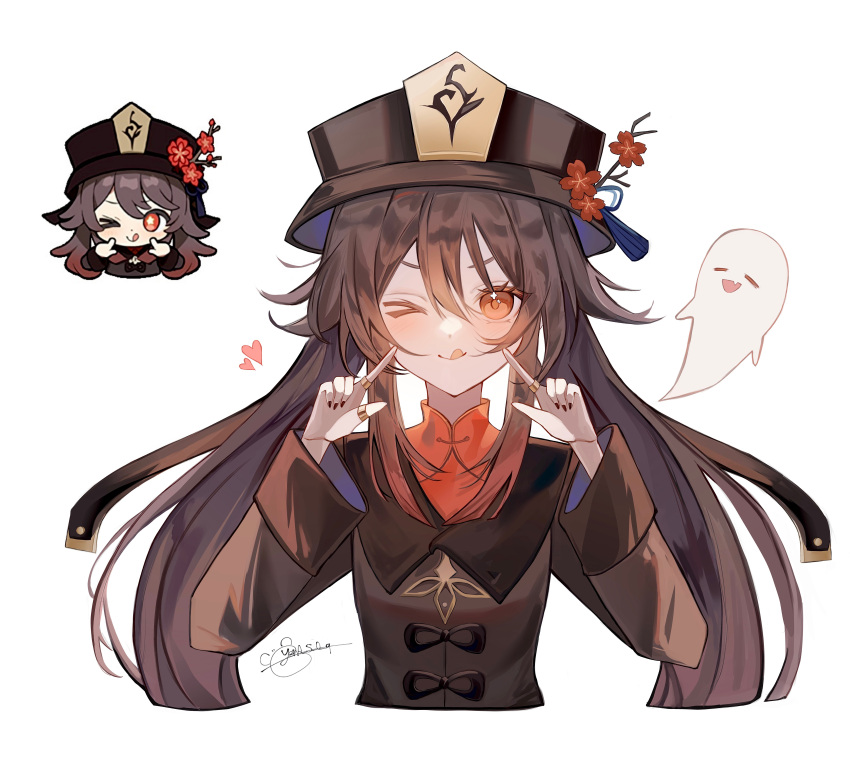 Safebooru - 1girl ;q absurdres black hat black nails boo tao (genshin ...