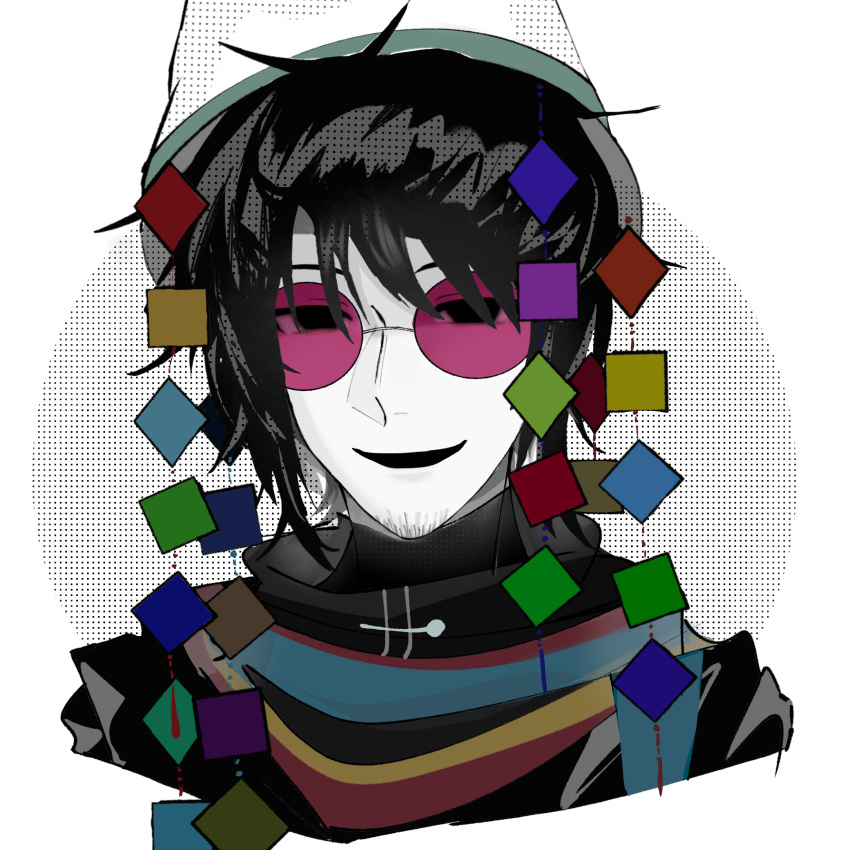 Safebooru - 1boy absurdres black eyes black hair black shirt chinese commentary colored skin ...