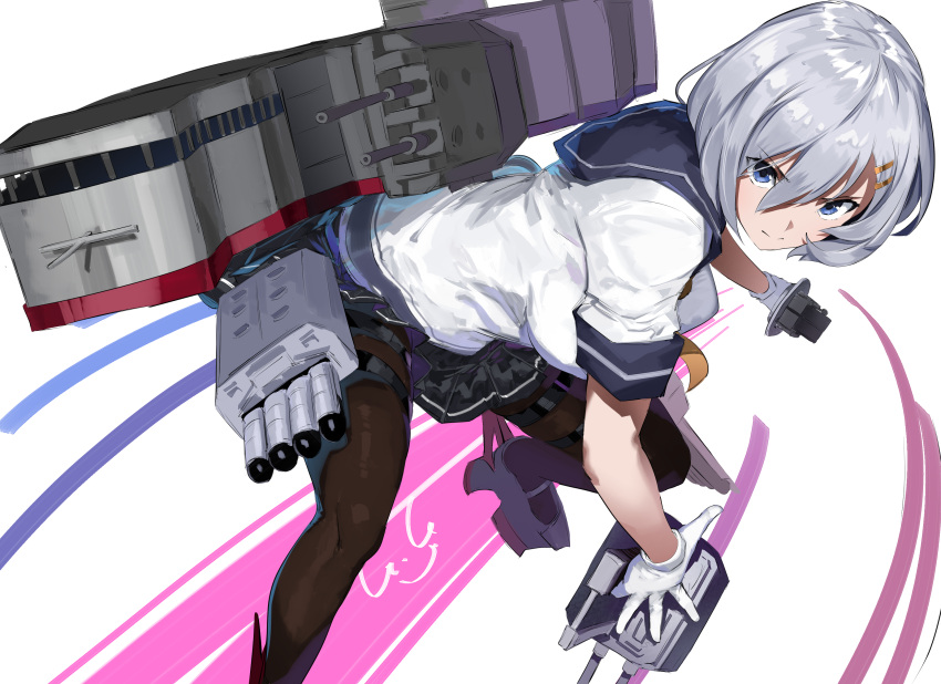 Safebooru - 1girl adapted turret black pantyhose blue eyes blush breasts cannon eyes visible ...