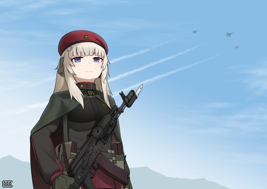 Safebooru - 1girl absurdres aircraft airplane ak-74m ak74m (girls' frontline) ammunition pouch ...