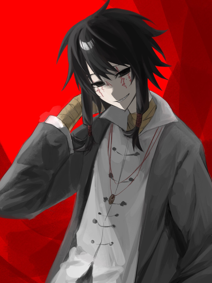 Safebooru - 1boy arm behind head bandaged arm bandaged neck bandages black eyes black hair black ...