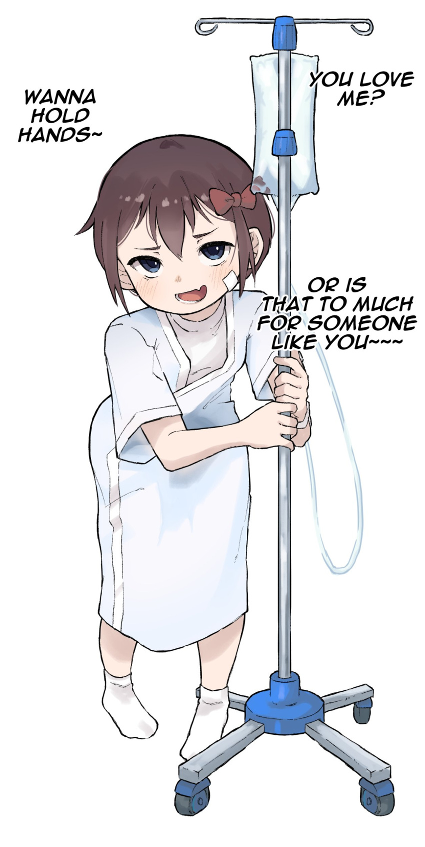 Safebooru - 1girl absurdres bandage on face bandages blue eyes bow brown hair english text fang ...