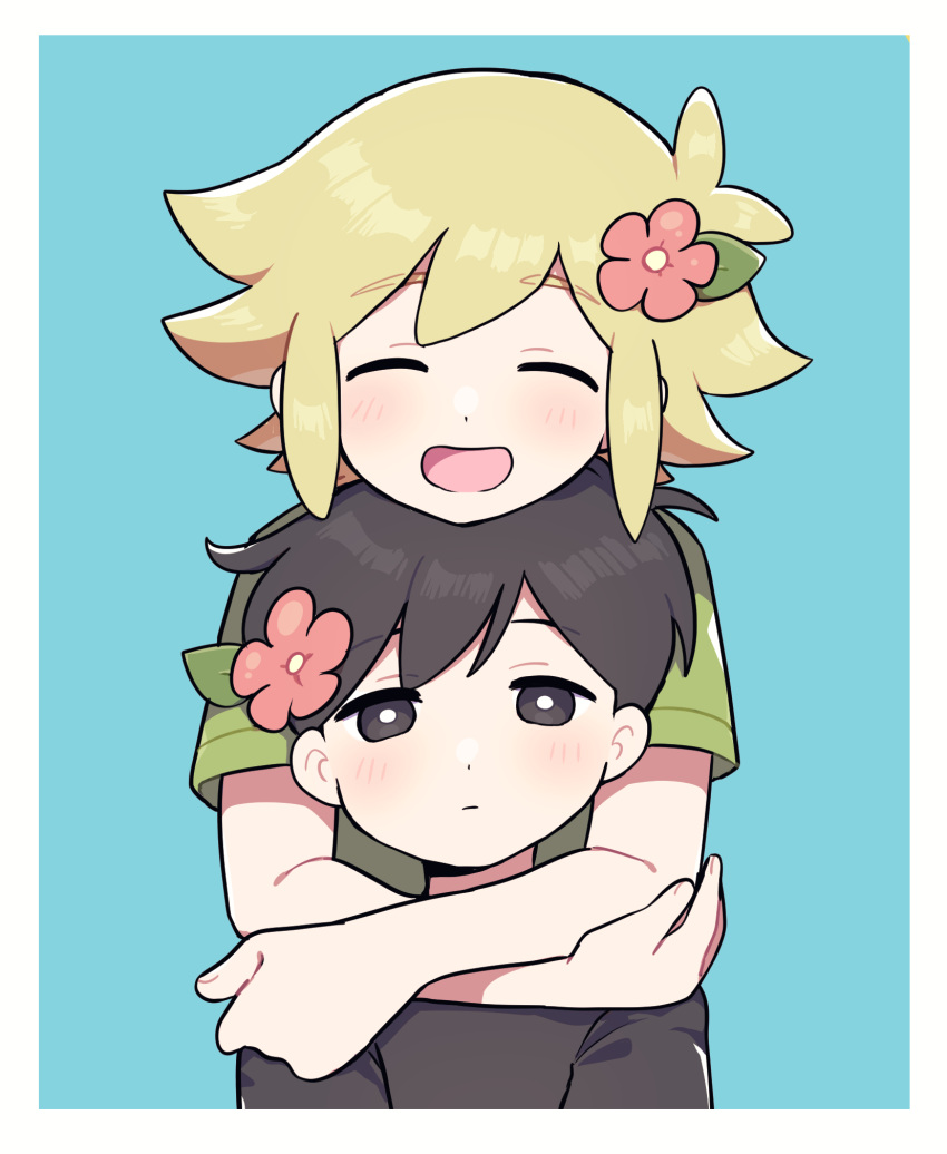 Safebooru - 2boys basil (faraway) (omori) basil (omori) black eyes black hair black shirt blonde ...