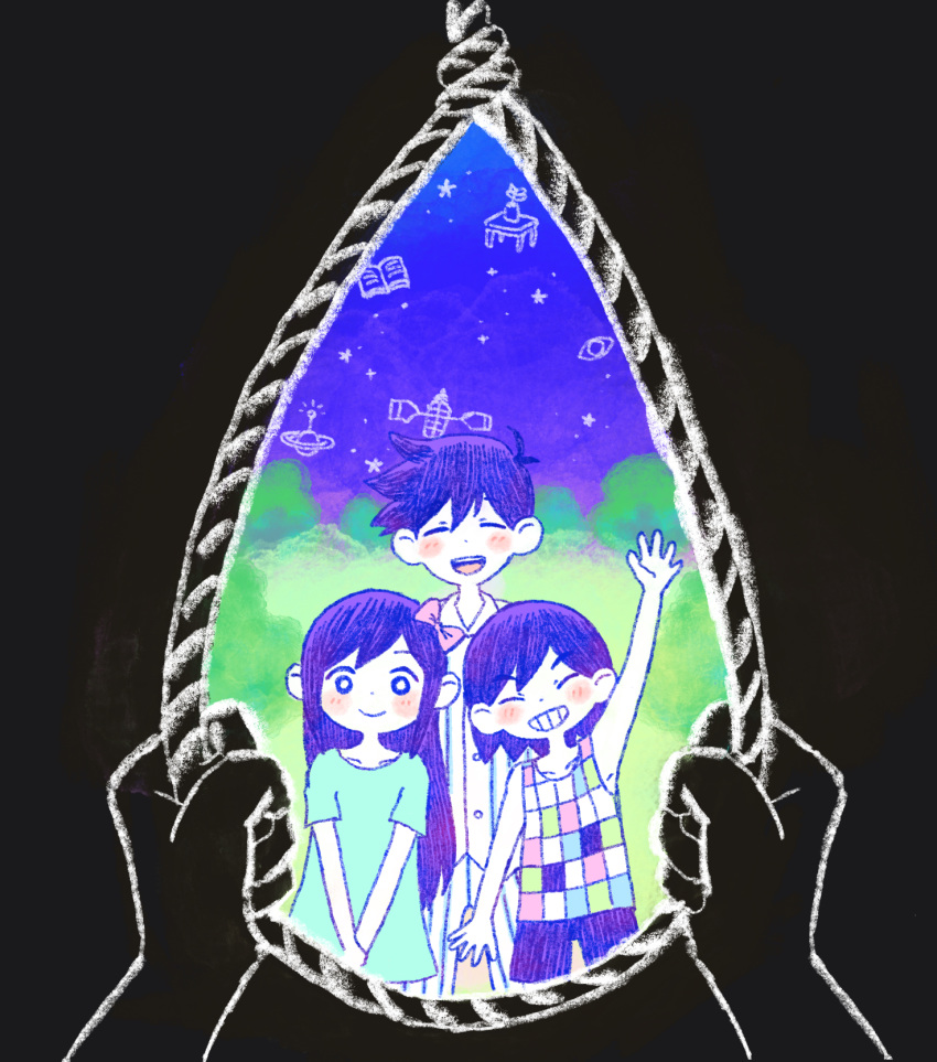 Safebooru - 1girl 2boys aubrey (headspace) (omori) aubrey (omori) blue ...