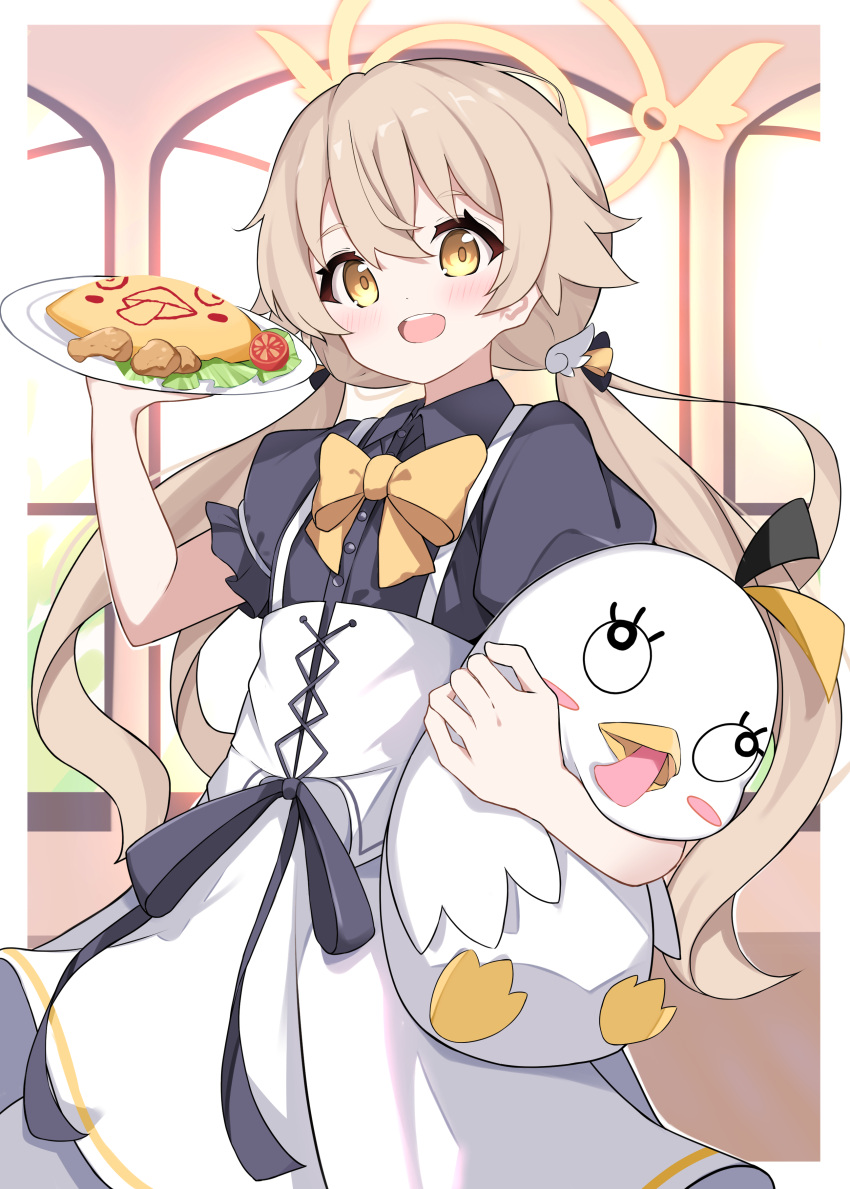 Safebooru - 1girl absurdres alternate costume apron black dress blue archive blush bow buttons ...