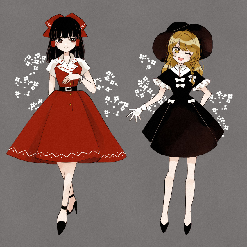 Safebooru - 2girls adapted costume alternate costume belt black belt black dress black footwear ...