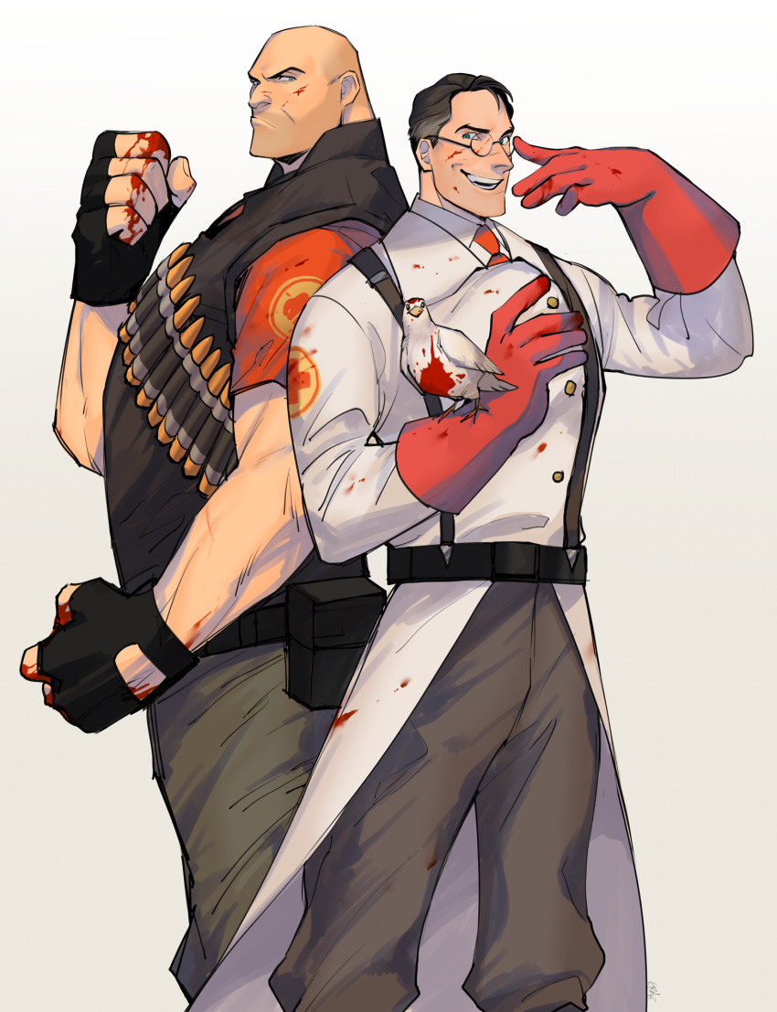 Safebooru - 2boys adjusting eyewear animal on arm archimedes (tf2) back ...