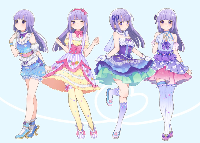 Safebooru - :o aikatsu! aikatsu! (series) arm at side bare legs bare shoulders blue background ...