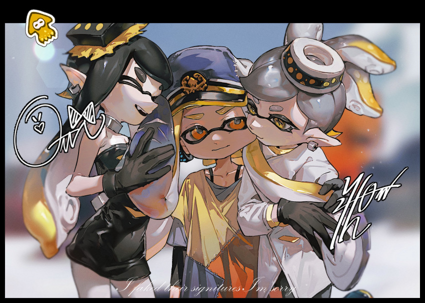 Safebooru - 3girls agent 3 (splatoon) bare shoulders biting black ...