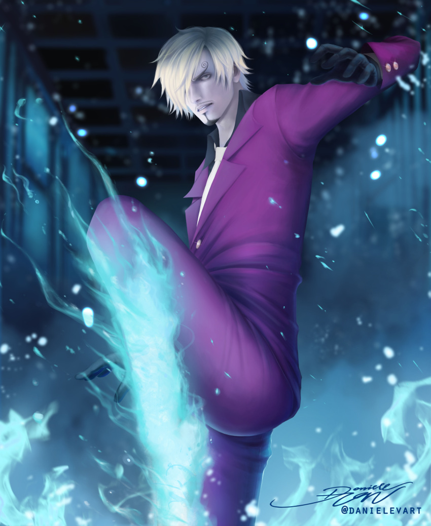 Safebooru - 1boy absurdres artist name black gloves blonde hair commentary curly eyebrows ...