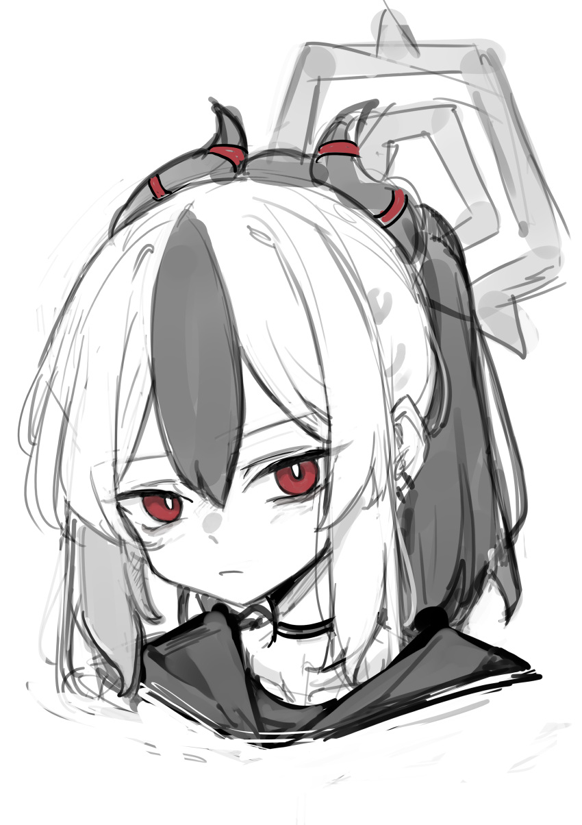 Safebooru - 1girl absurdres black hair black horns blue archive closed mouth demon horns grey ...