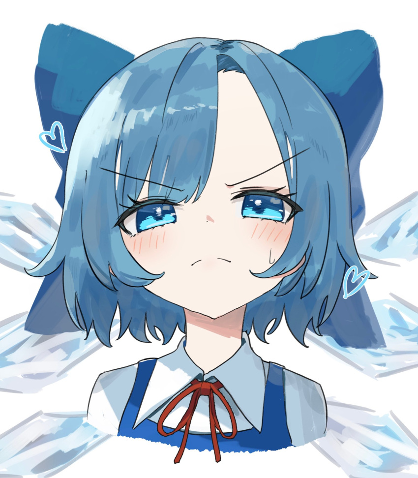 Safebooru - 1girl blue bow blue dress blue eyes blue hair blush bow cirno close-up commentary ...