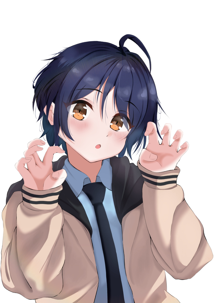 Safebooru - 1girl 22/7 absurdres ahoge black necktie blue hair blue shirt blush brown eyes brown ...