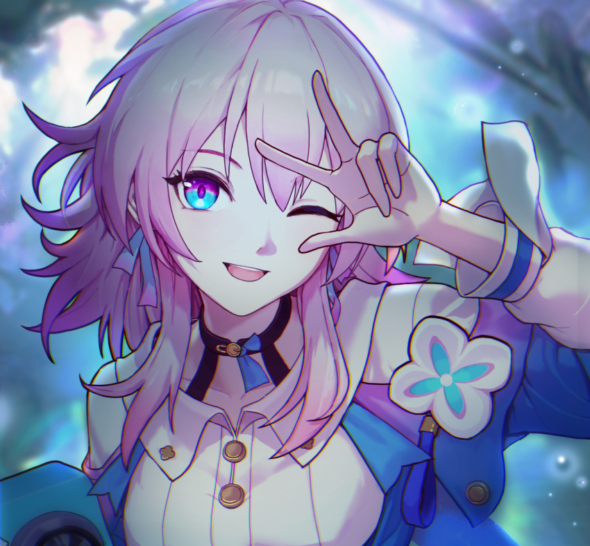 Safebooru - 1girl ahong black choker blue eyes blue jacket buttons ...