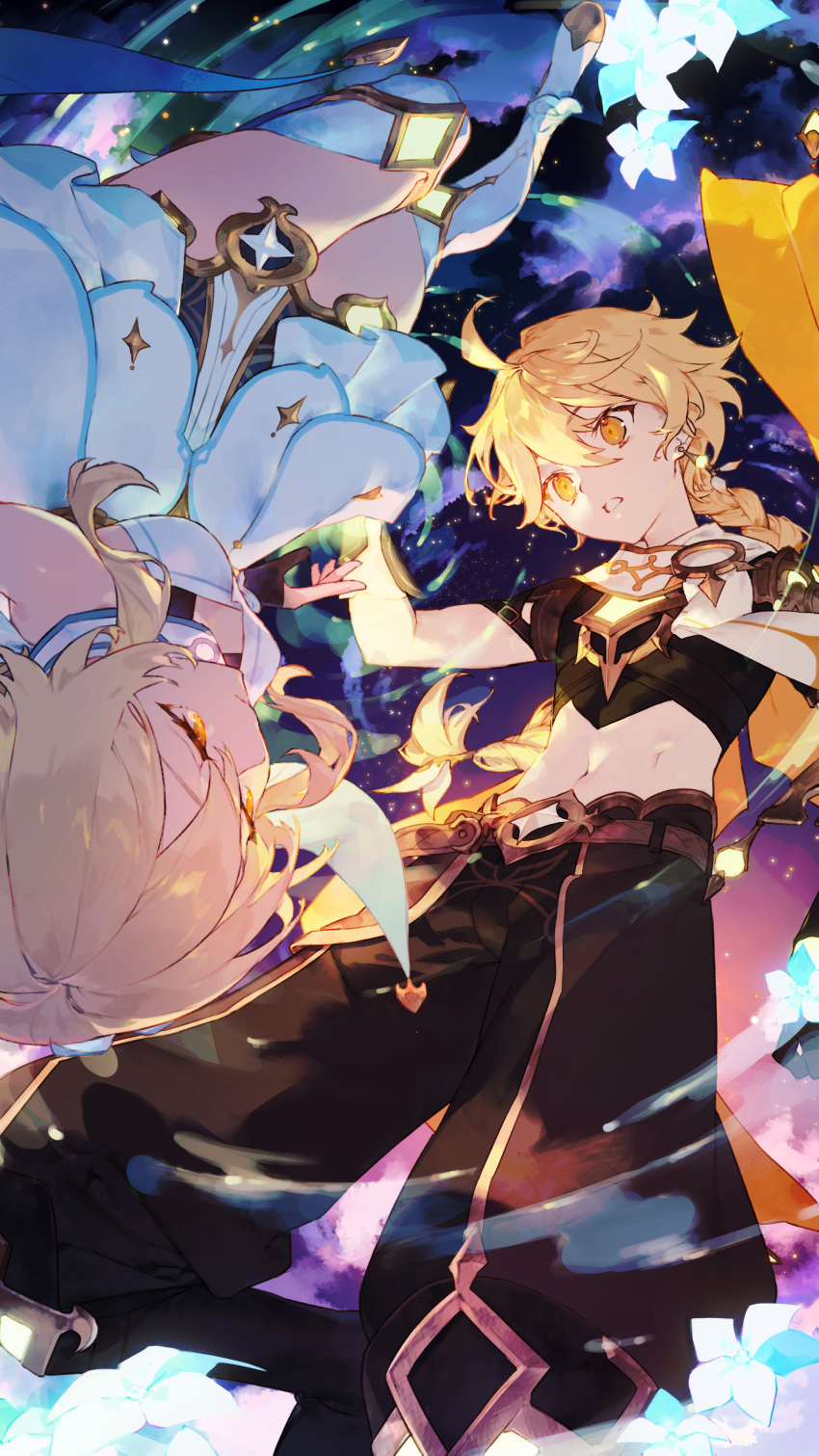 Safebooru - 1boy 1girl absurdres aether (genshin impact) ahoge arm armor armor baggy pants belt ...