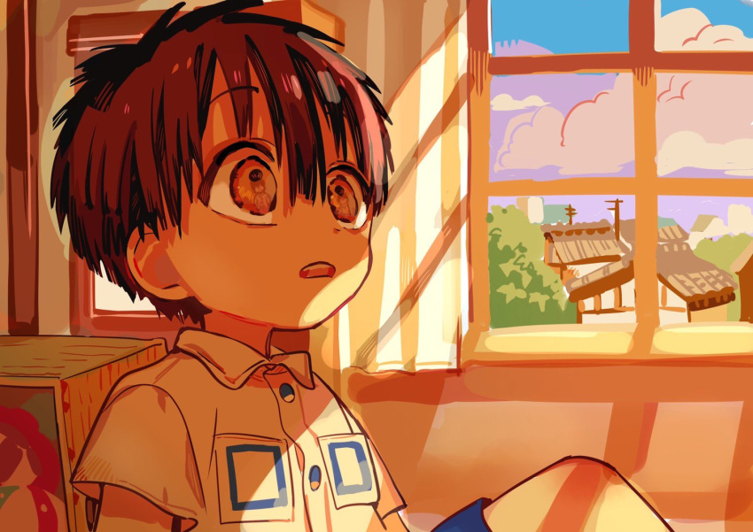 Safebooru - 2boys aged down amagi rinne arms at sides blue shorts blue ...