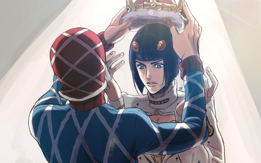 Safebooru - 2boys black hair blue eyes bruno bucciarati byon cleavage ...