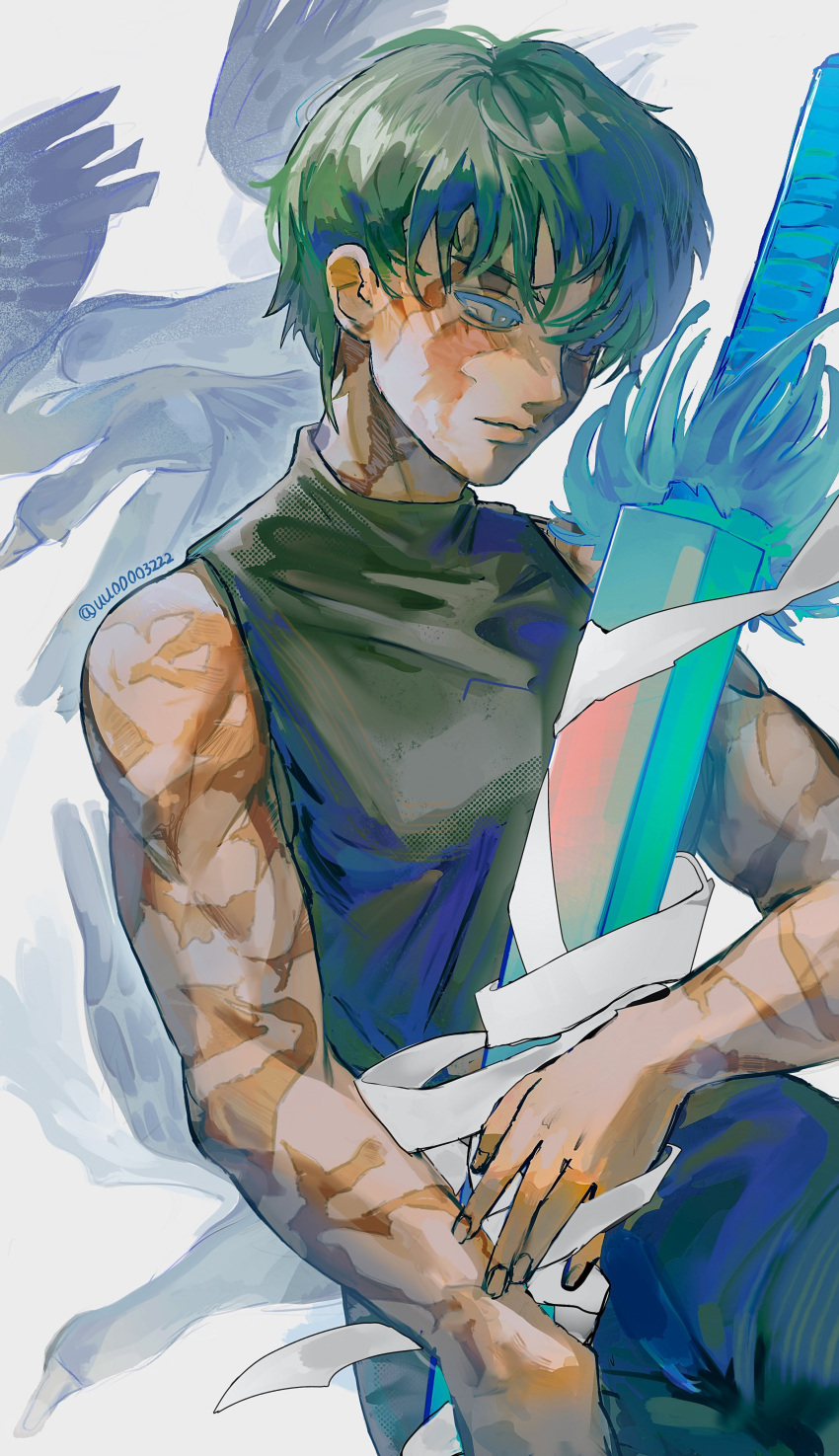 Safebooru - absurdres burn scar green hair highres jujutsu kaisen jujutsu tech uniform multiple ...